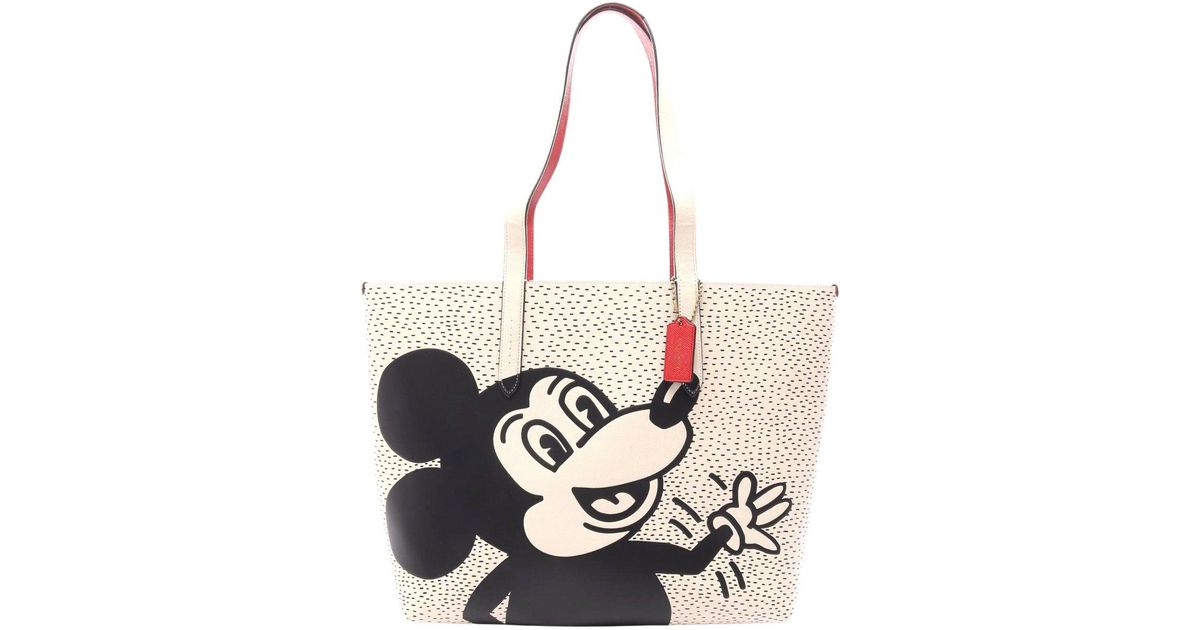 COACH Disney Keith Haring Leather Tote Bag in Black | Lyst