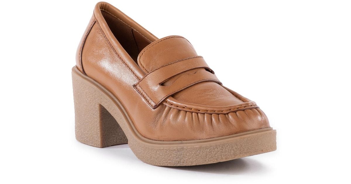 Seychelles High Tea Block Heel Leather Loafer Heels in Brown | Lyst
