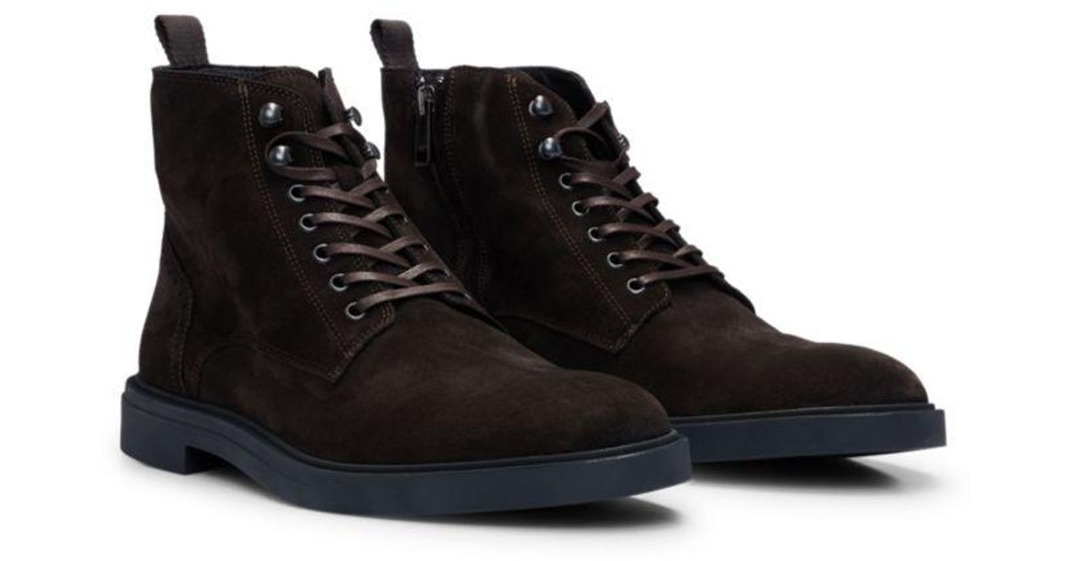 BOSS Suede Half Boots With Side Zip And Signature Accents in Black for ...