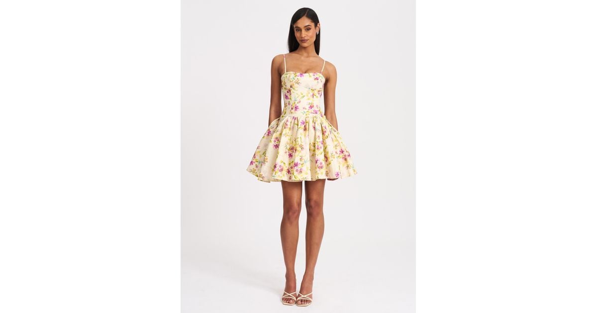 Miss Circle Valda And Print Linen Mini Dress With Pockets in Natural | Lyst