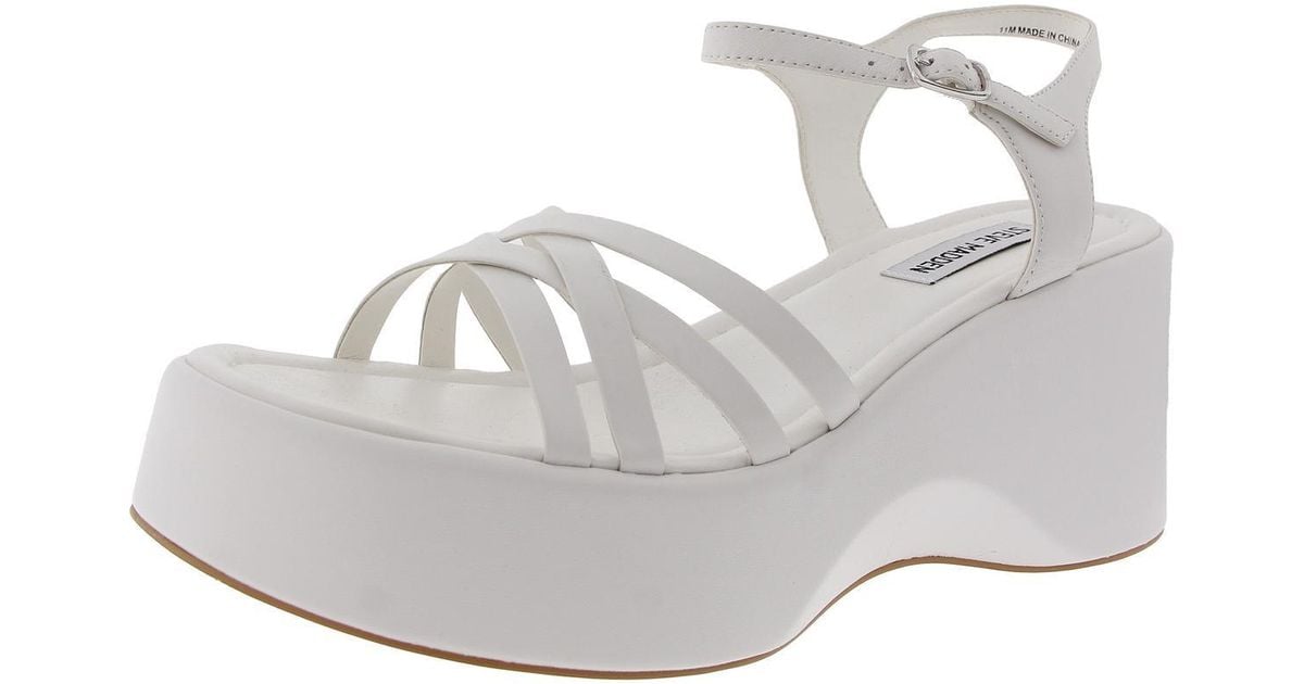 Steve Madden Crazy 30 Buckle Criss-Cross Wedge Sandals in White | Lyst