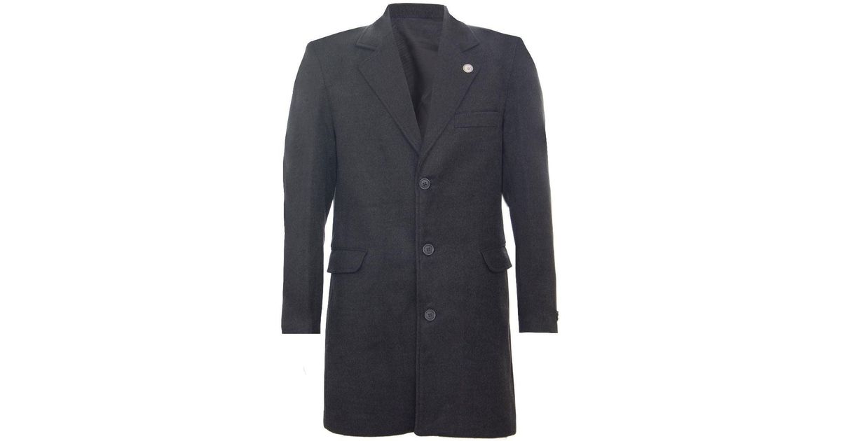Oliver Tweed Long Charcoal Wool Slim Fit Overcoat in Blue for Men | Lyst