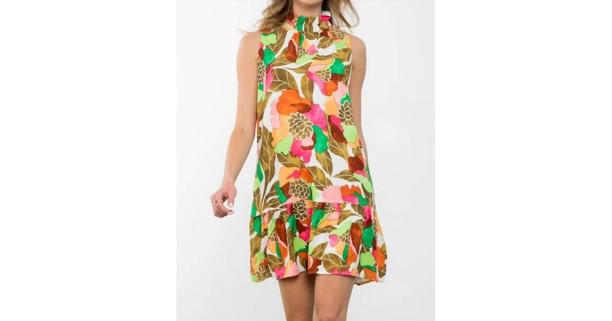 Thml Mock Neck Print Dress in Green | Lyst