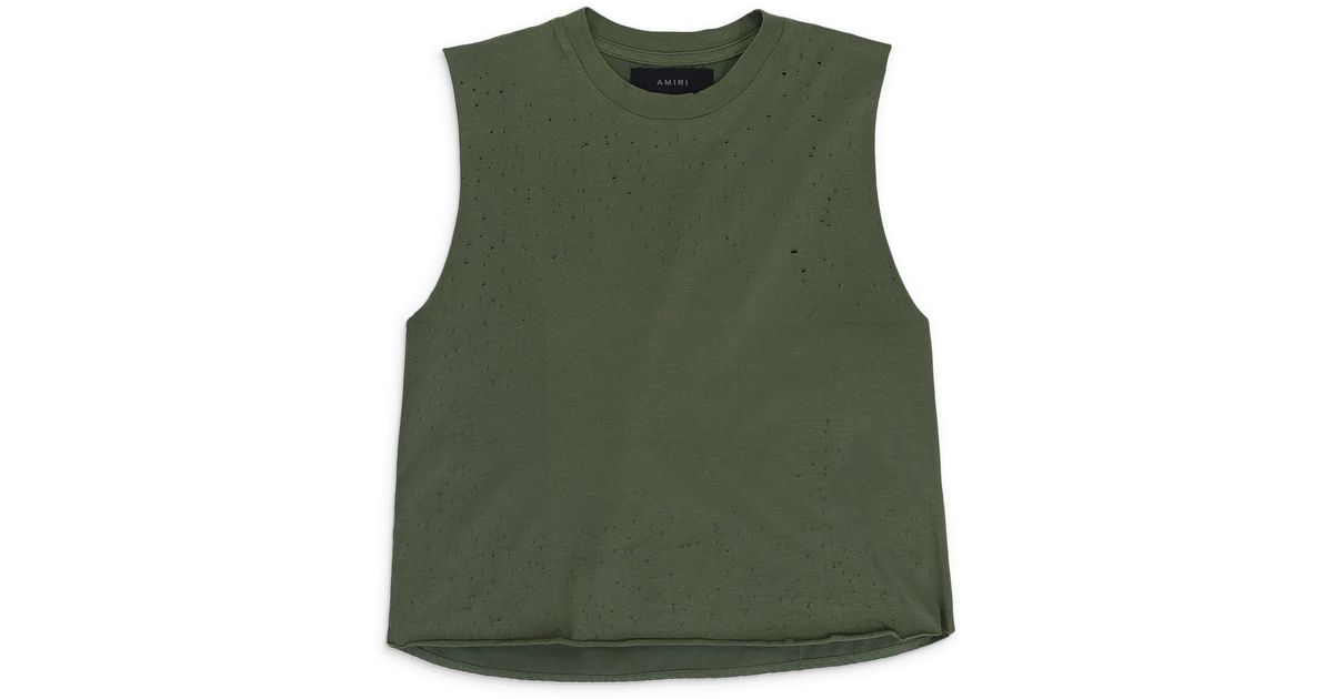 Amiri Shotgun Cropped Muscle Military Tank in Green | Lyst