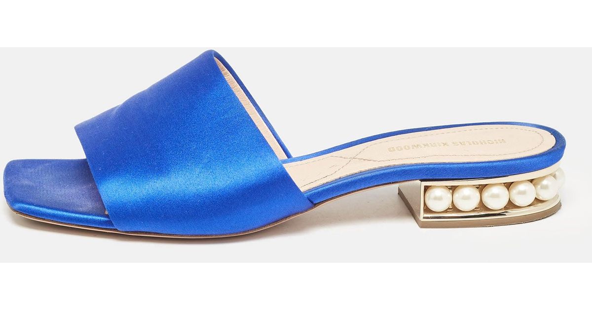 Nicholas Kirkwood Satin Crystal Embellished Slides in Blue | Lyst