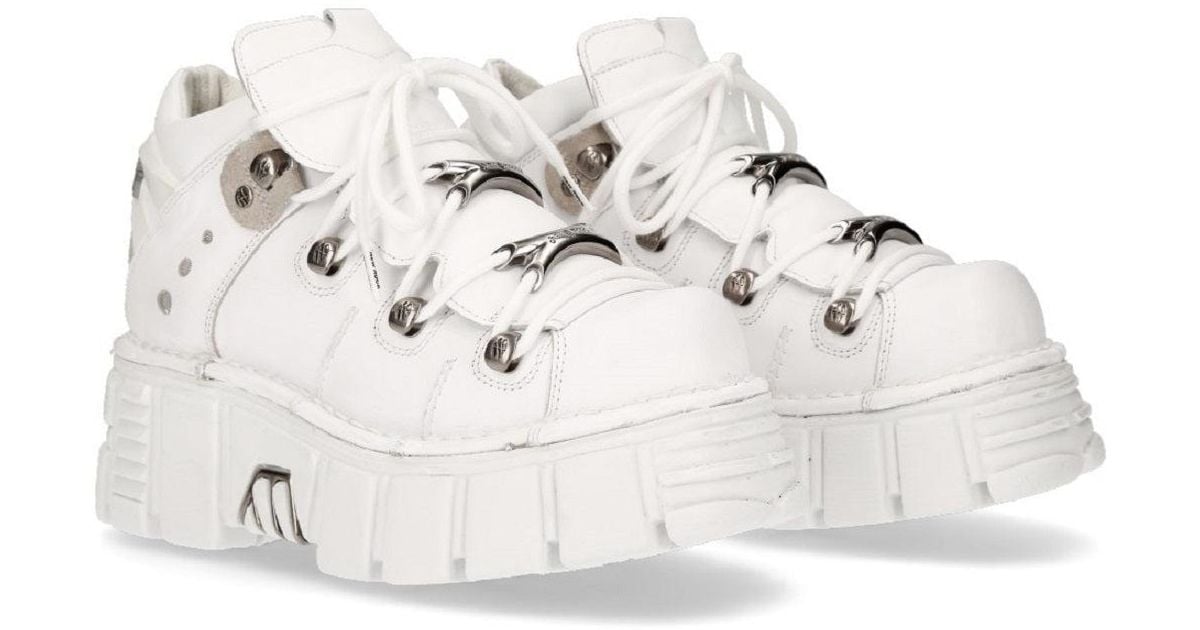 New Rock 106N-S8 Metallic Leather Biker Gothic Boots in White for Men ...