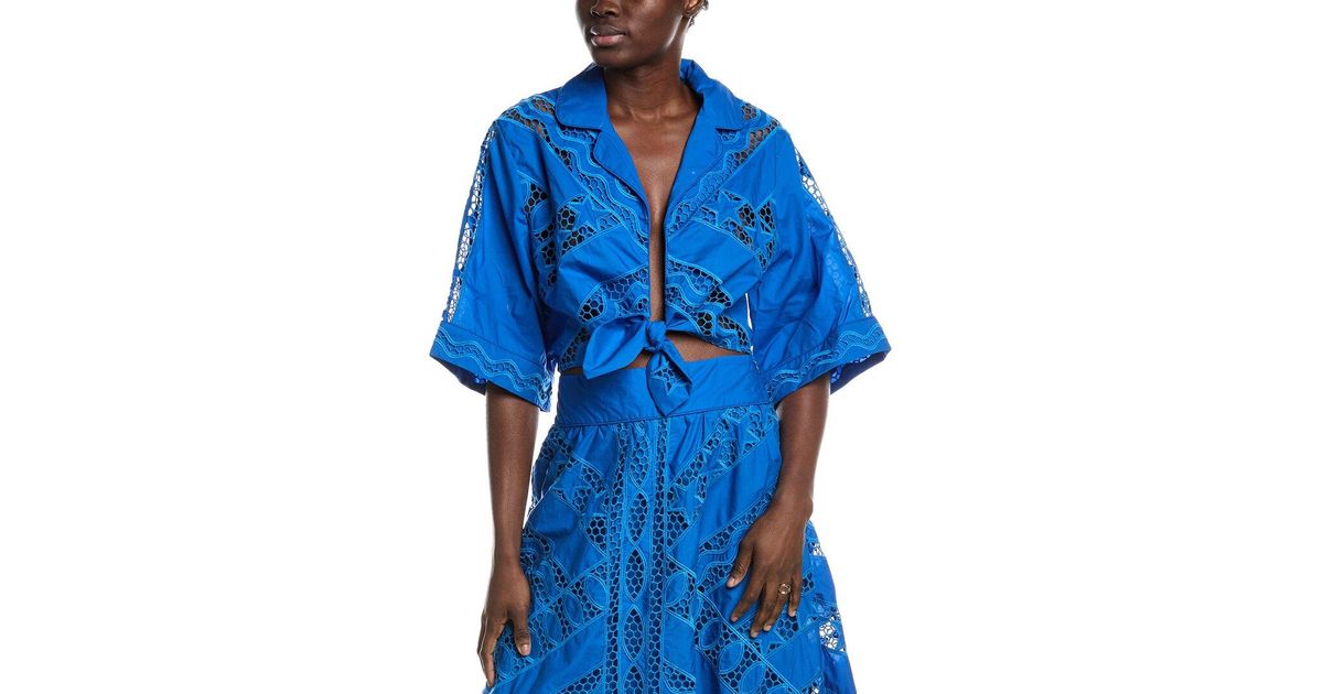 FARM Rio Striped Richelieu Blouse in Blue | Lyst