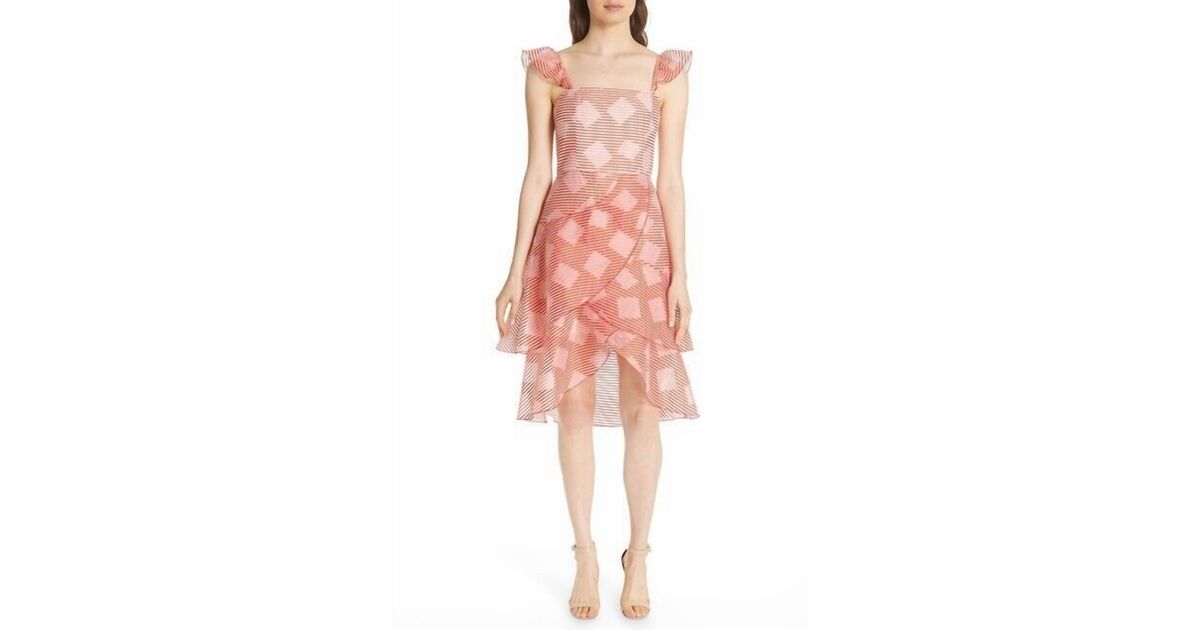 Alice + Olivia Azura Waterfall Ruffle Midi Dress in Pink | Lyst