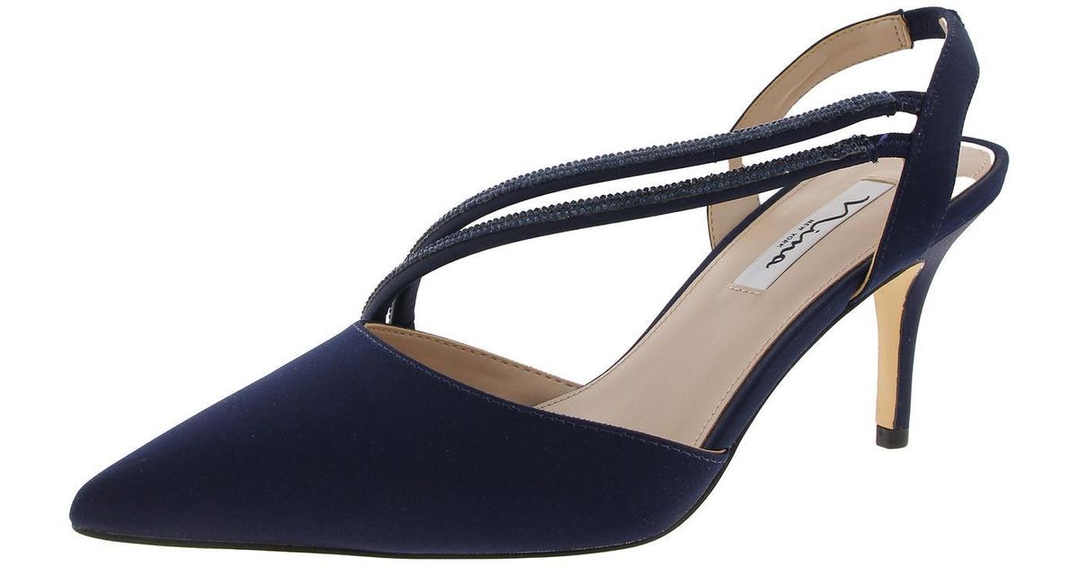 Nina Embellished Satin Slingback Heels in Blue | Lyst