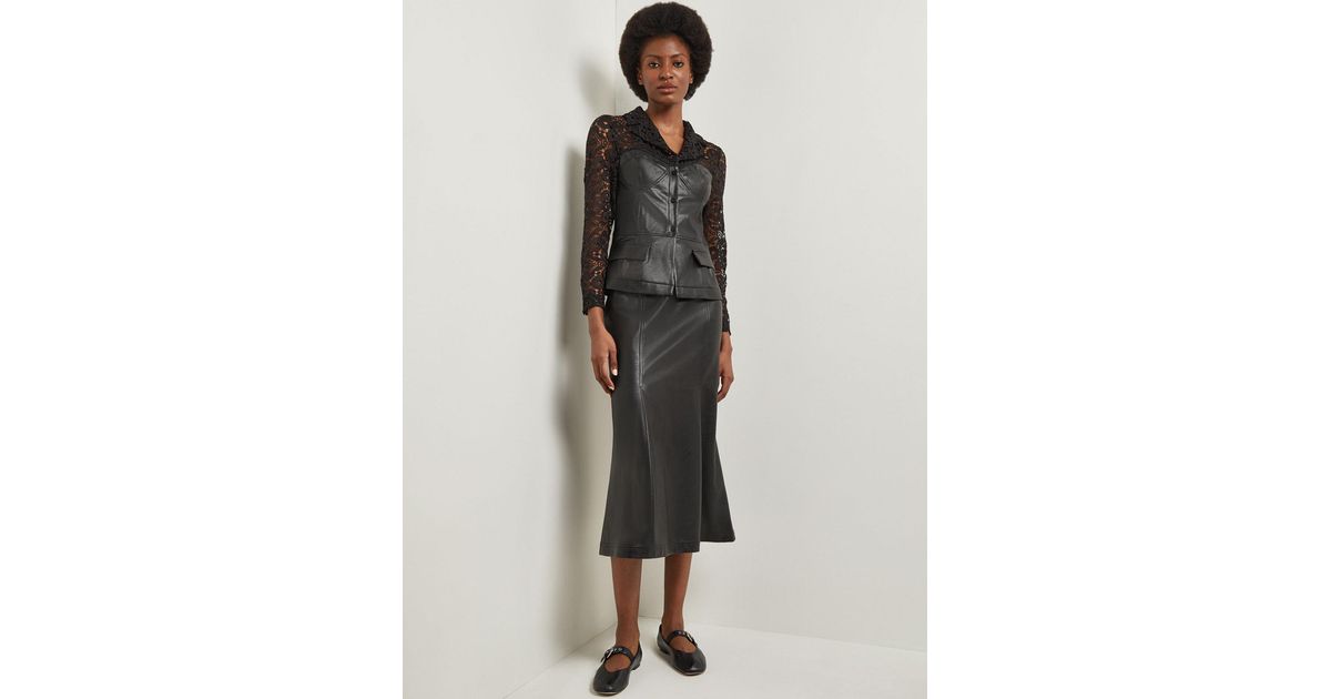 Misook Modern Fit Lace & Vegan Leather Corset Jacket in Black | Lyst