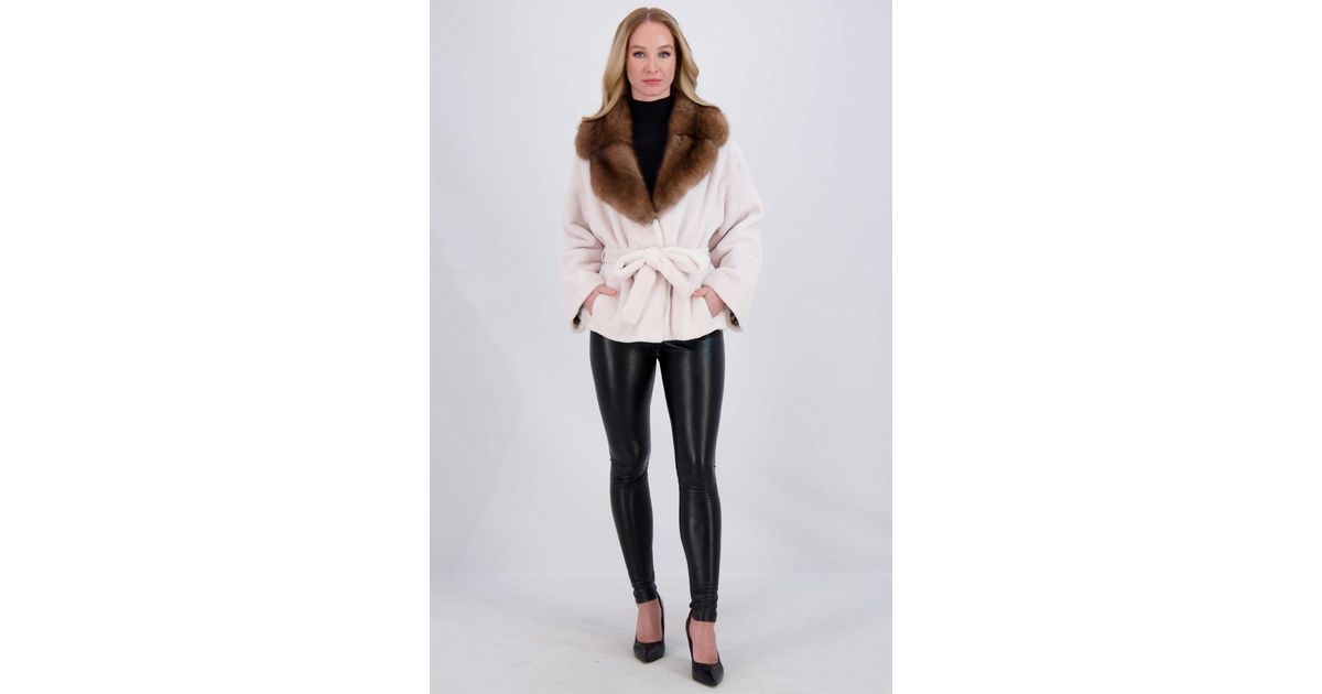 Gorski Sheared Mink Jacket W/ Sable & Belt in White | Lyst