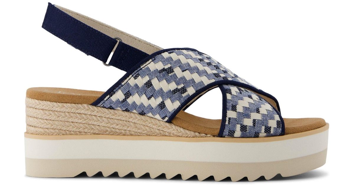 TOMS Diana Crossover Denim Wedge Sandal in Blue | Lyst