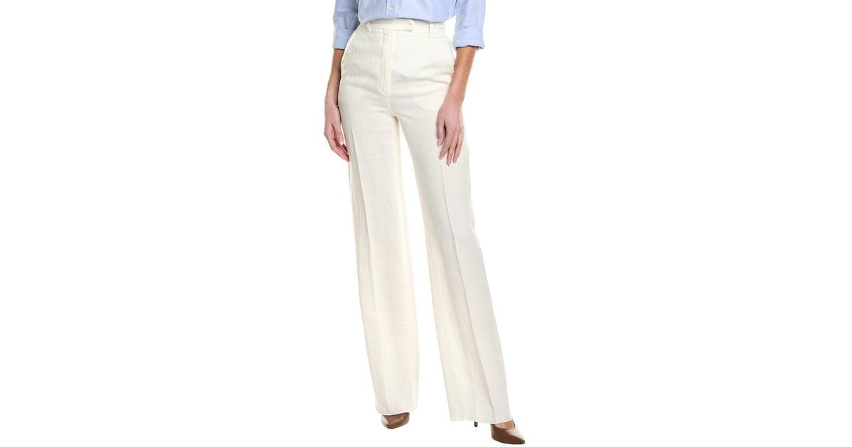 Max Mara Alcano Linen Trouser in White | Lyst