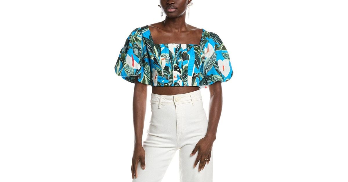 FARM Rio Anthurium Garden Crop Top in Blue | Lyst