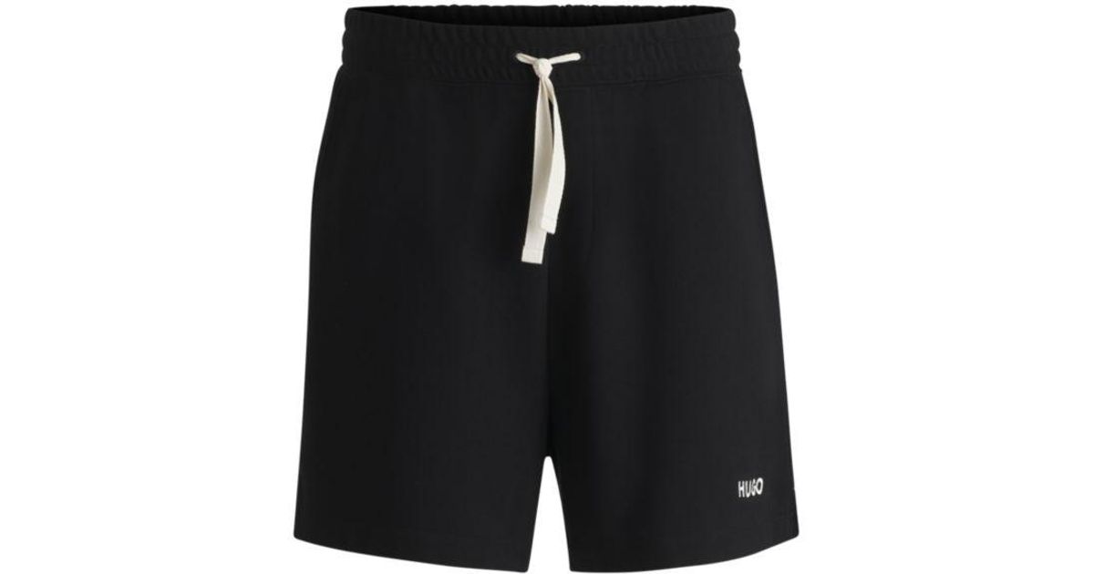 HUGO Cotton-Terry Shorts With Contrast Logo in Black for Men | Lyst
