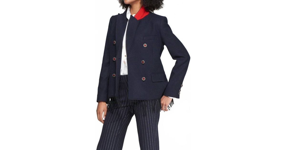 Vilagallo Fringe Button Front Coat in Blue | Lyst