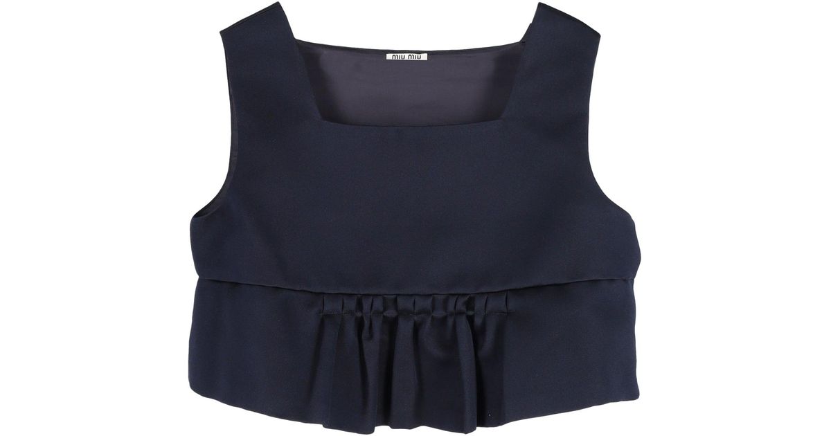 Miu Miu Cropped Duchesse Peplum Top in Blue | Lyst