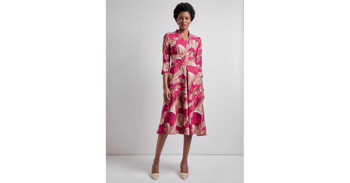 Misook Fit & Flare Woven Watercolor Print Midi Dress in Red | Lyst