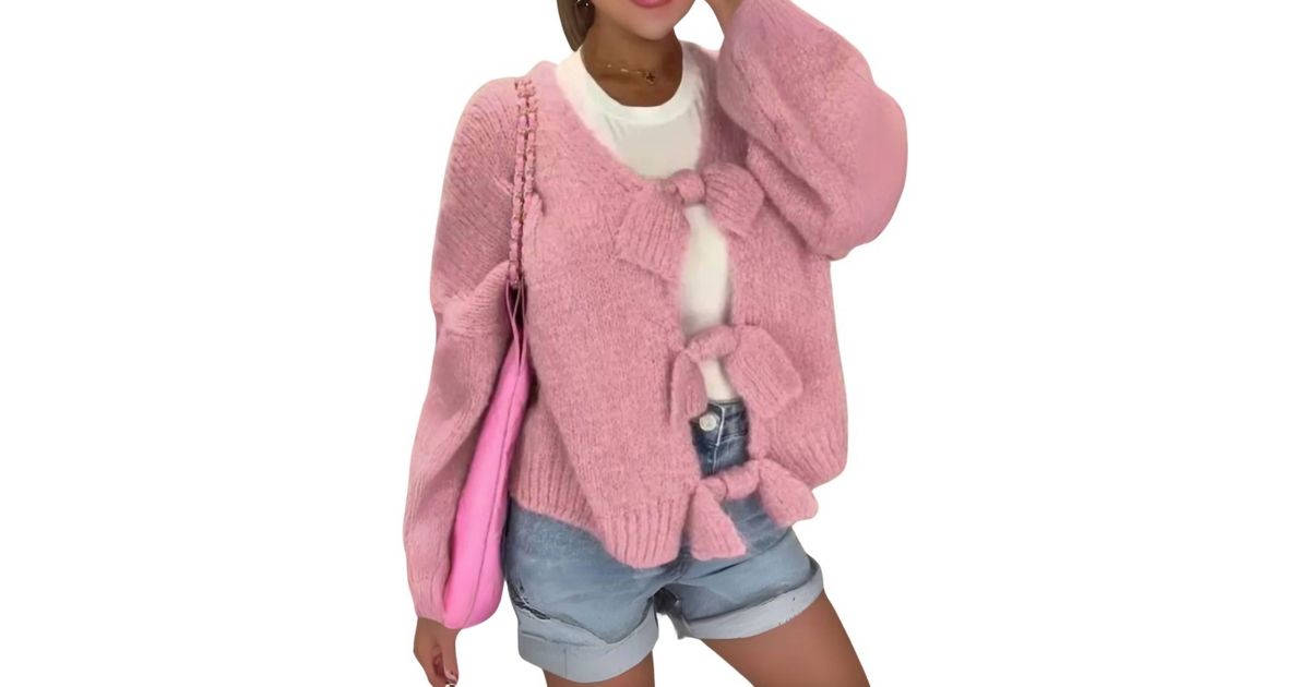 Miss Sparkling Bow Tie Cardigan in Pink | Lyst