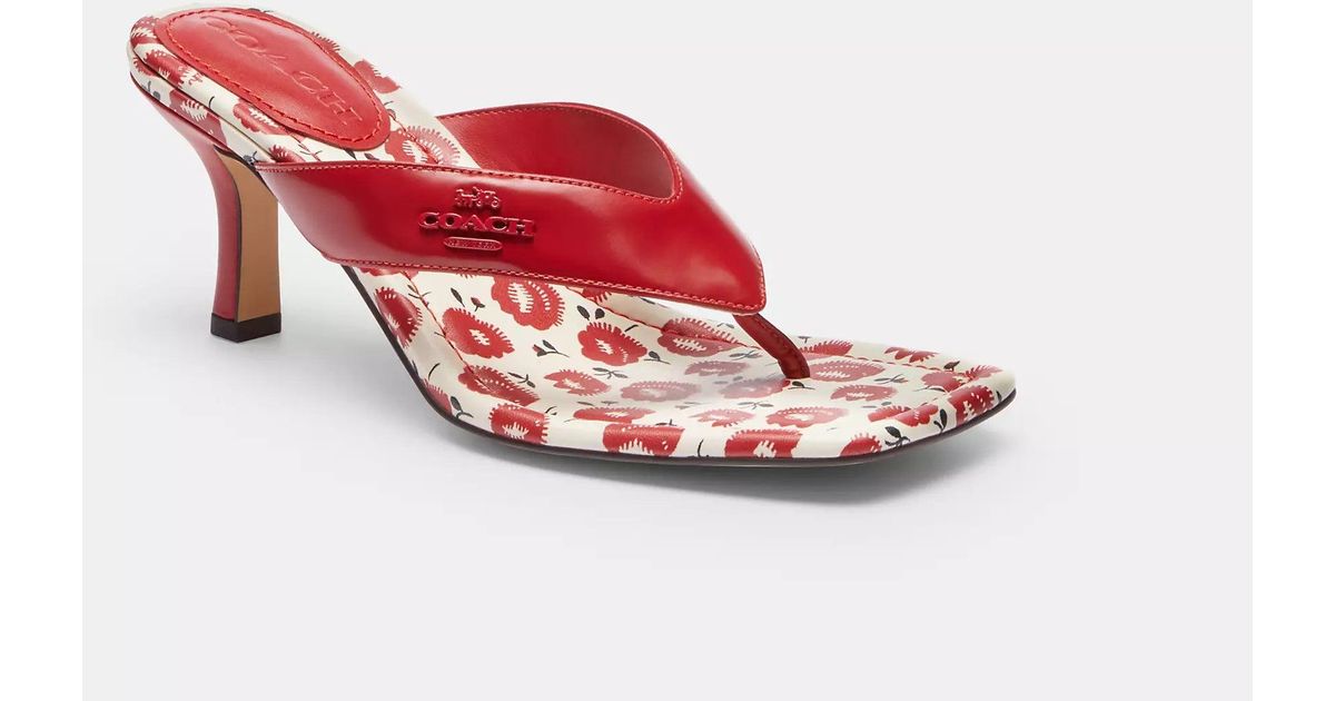 COACH Thong Kitten Heel With Floral Print in Red | Lyst