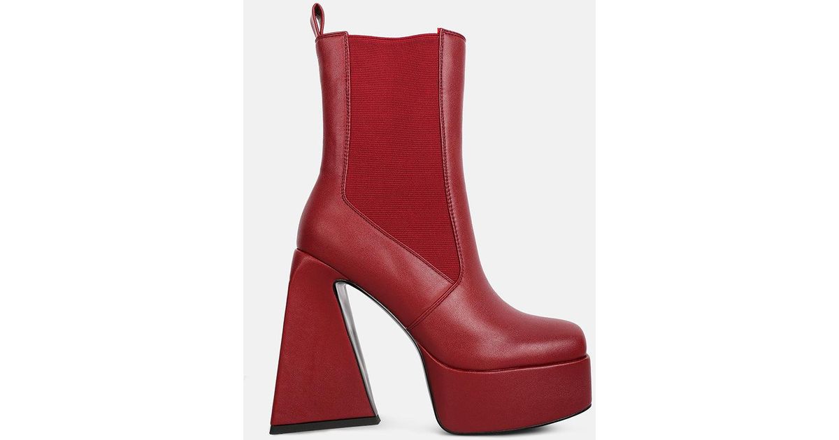 LONDON RAG Frosty High Platform Block Heel Chelsea Boot in Red | Lyst