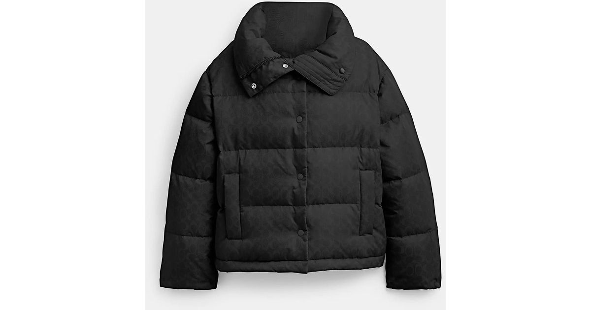 COACH Signature Jacquard Short Puffer in Black | Lyst
