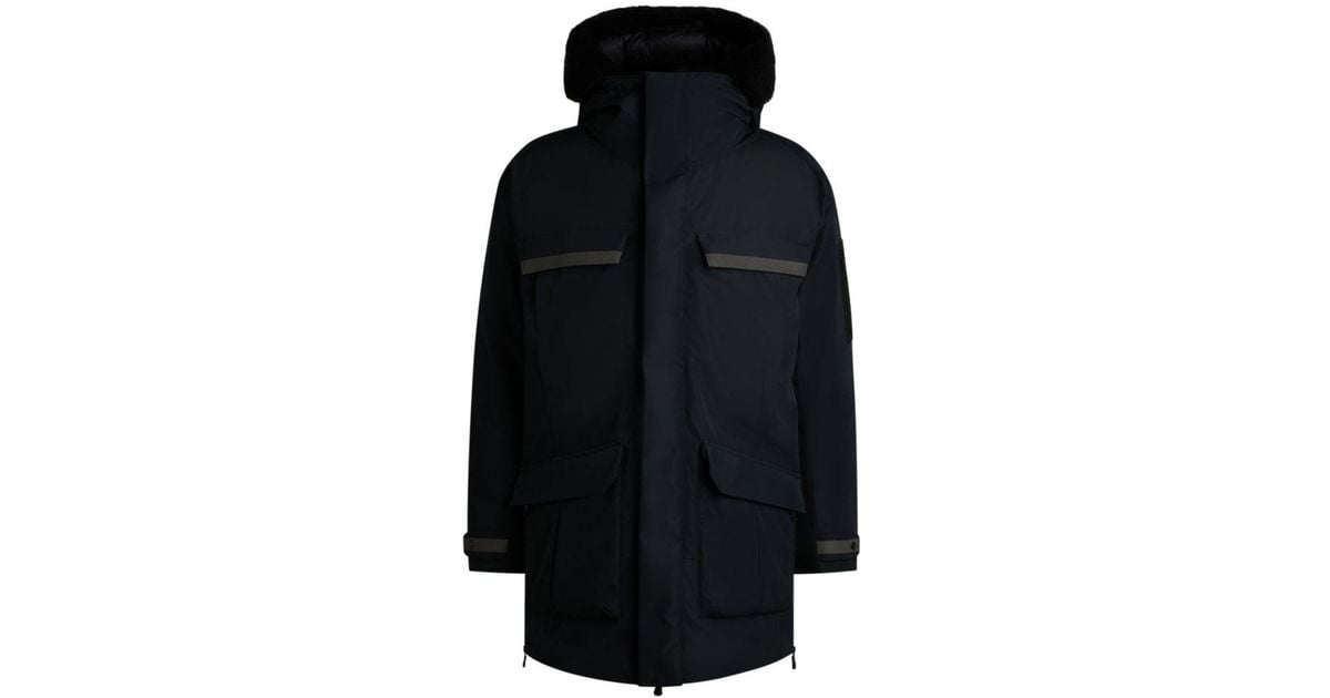 BOSS Water-Repellent Parka Jacket With Detachable Fleece Trim in Black ...