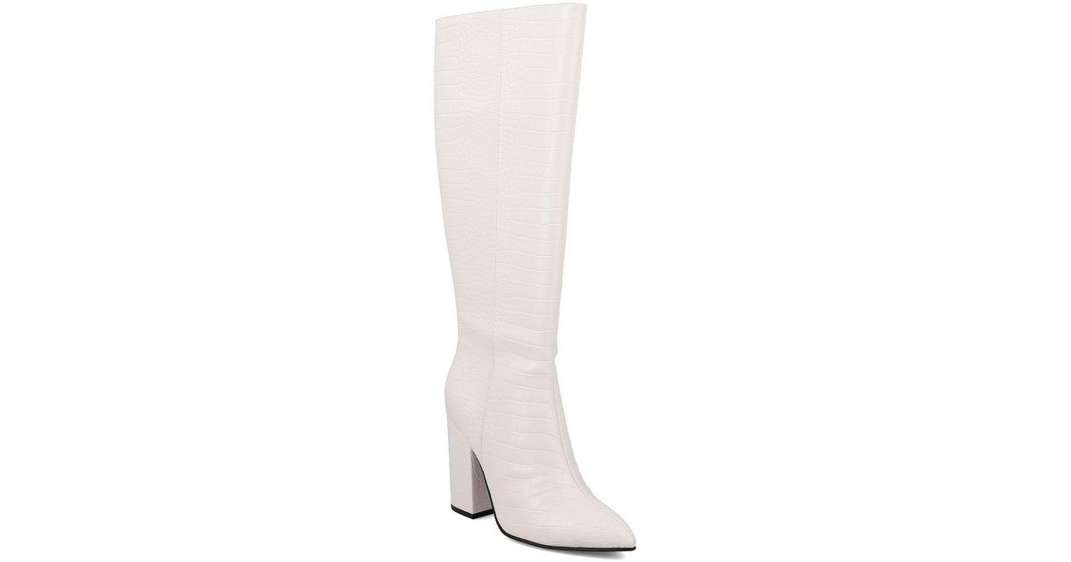 MIA Landra Block Heel Faux Leather Knee-High Boots in White | Lyst