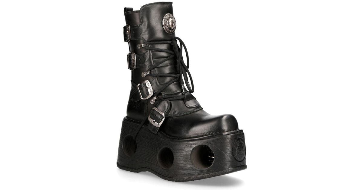 New Rock Metallic Leather Neptuno Gothic Boots-373-S2 in Black | Lyst
