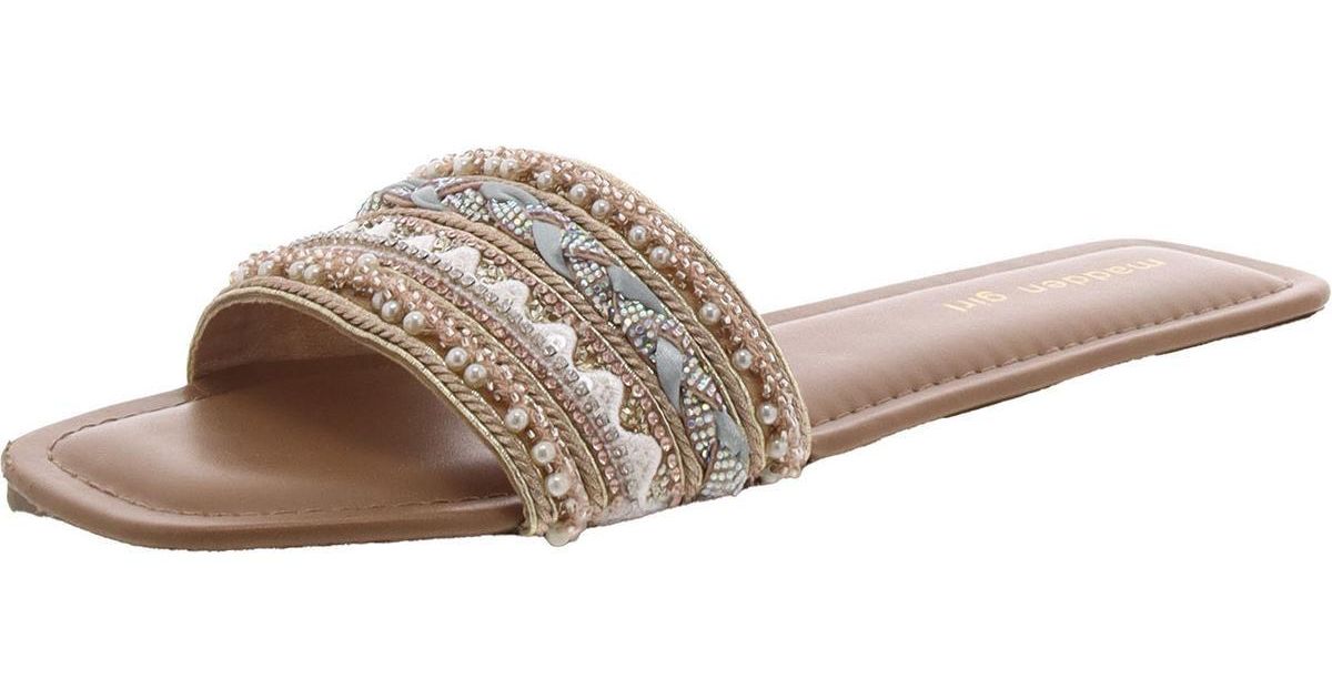 Madden Girl Threadd Faux Leather Embellished Slide Sandals in Pink | Lyst