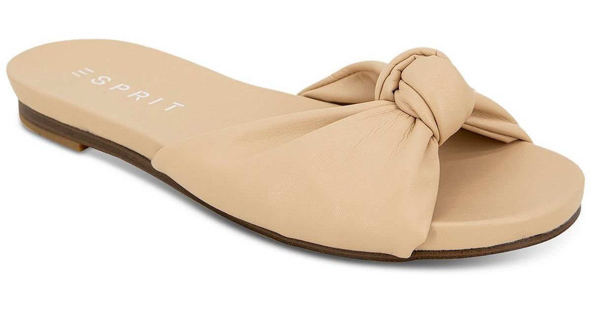 Esprit Tyla Faux Leather Slip On Slide Sandals in Natural | Lyst