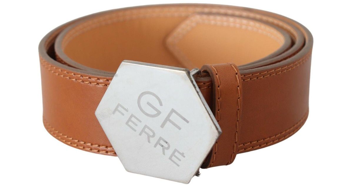 Gianfranco Ferré Silver Logo Hexagon Buckle Waist Leather Belt in White ...