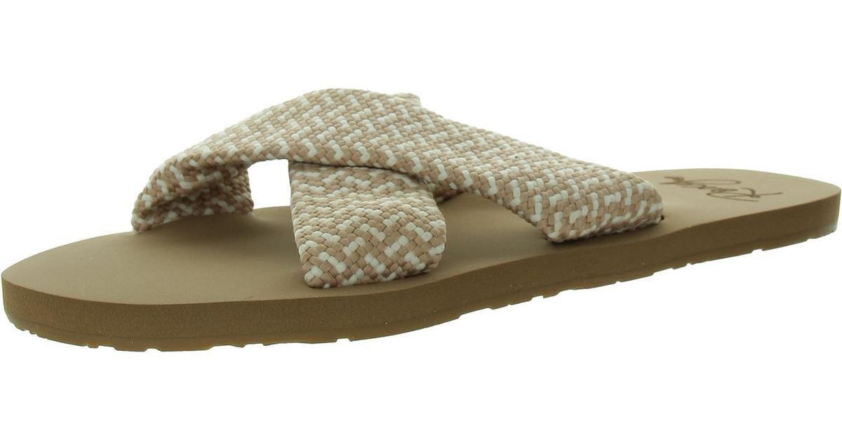 Roxy Roselani Faux Leather Criss Cross Slide Sandals in Green | Lyst