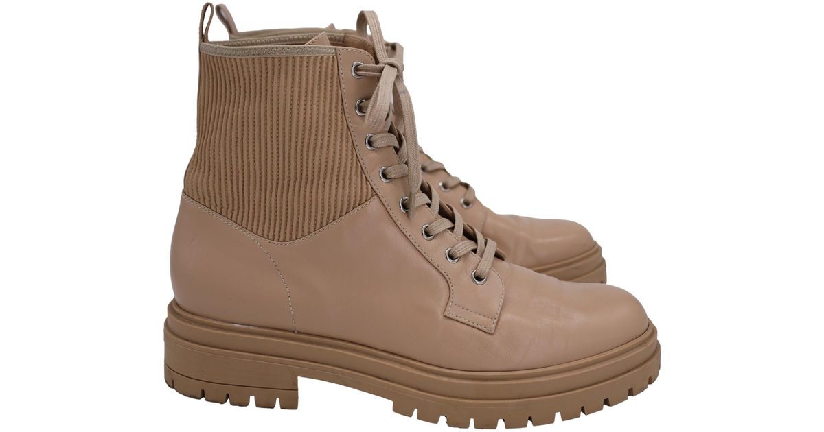 Gianvito Rossi Martis Rib-Knit Combat Boots in Brown | Lyst