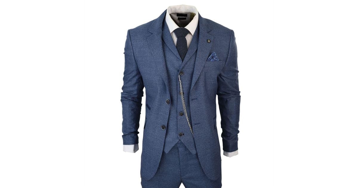 Oliver Tweed 3 Piece Prince Of Wales Check Suit in Blue for Men | Lyst