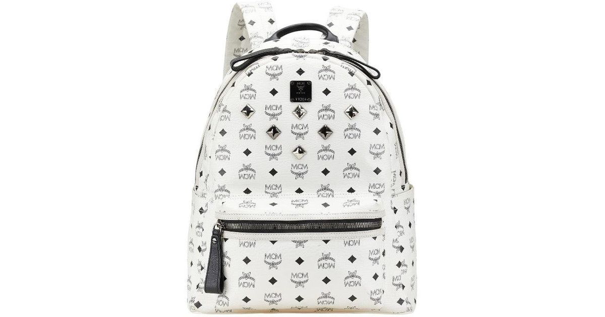 MCM Visetos Logo Studded Leather Backpack in White | Lyst