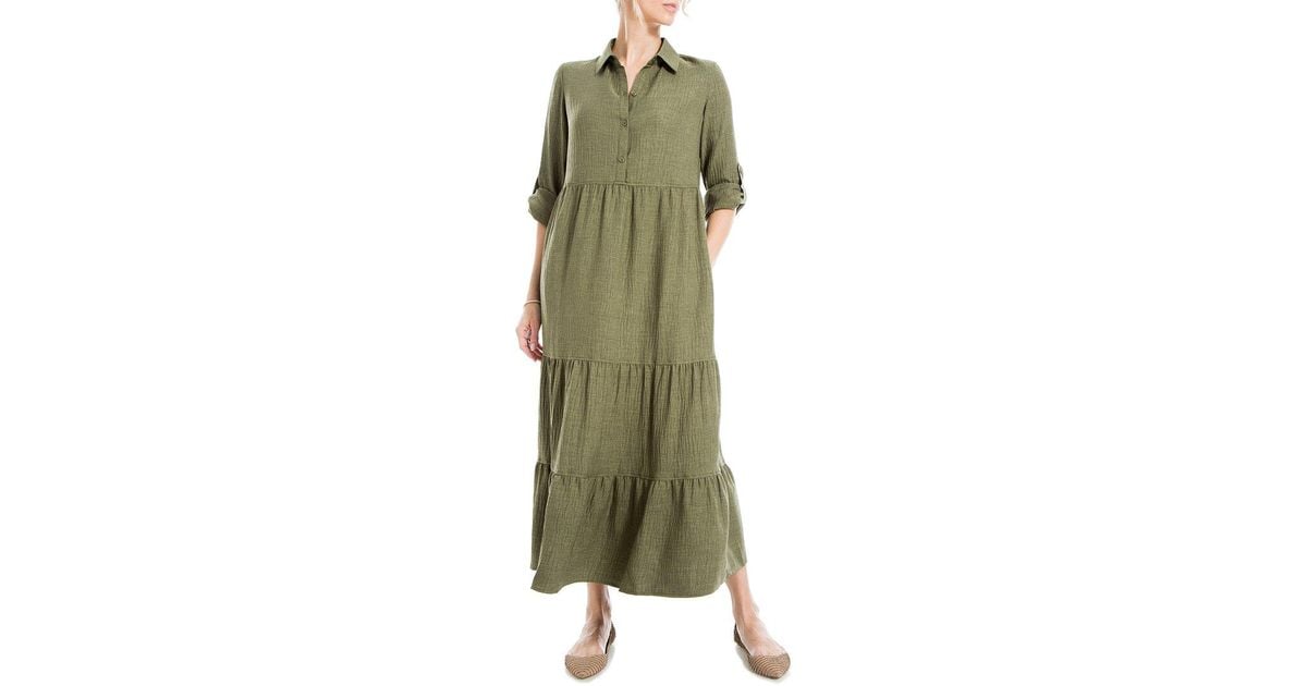 Max Studio Tiered Maxi Dress in Green | Lyst