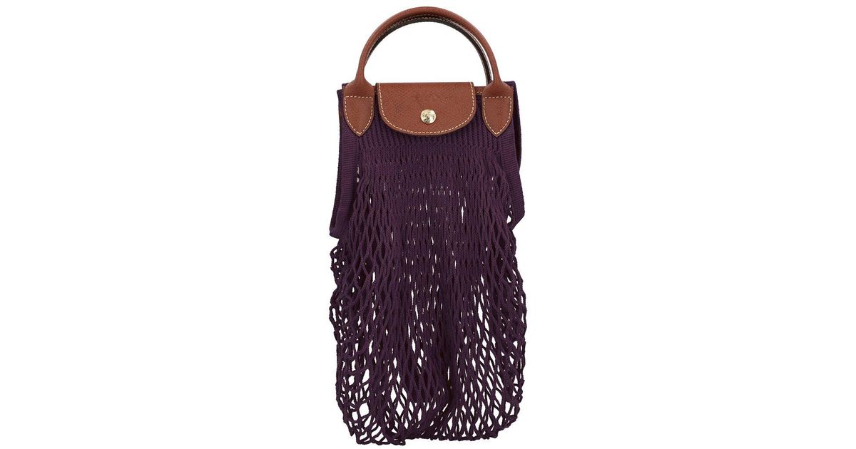 Longchamp Le Pliage Filet Large Mesh Handle Bag With Strap in Purple | Lyst