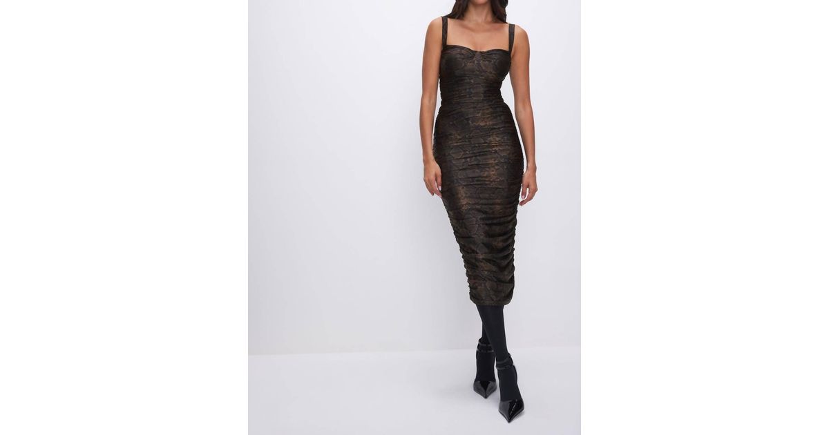 GOOD AMERICAN Ruched Bust Cup Midi Dress In Mocha Python in Black | Lyst