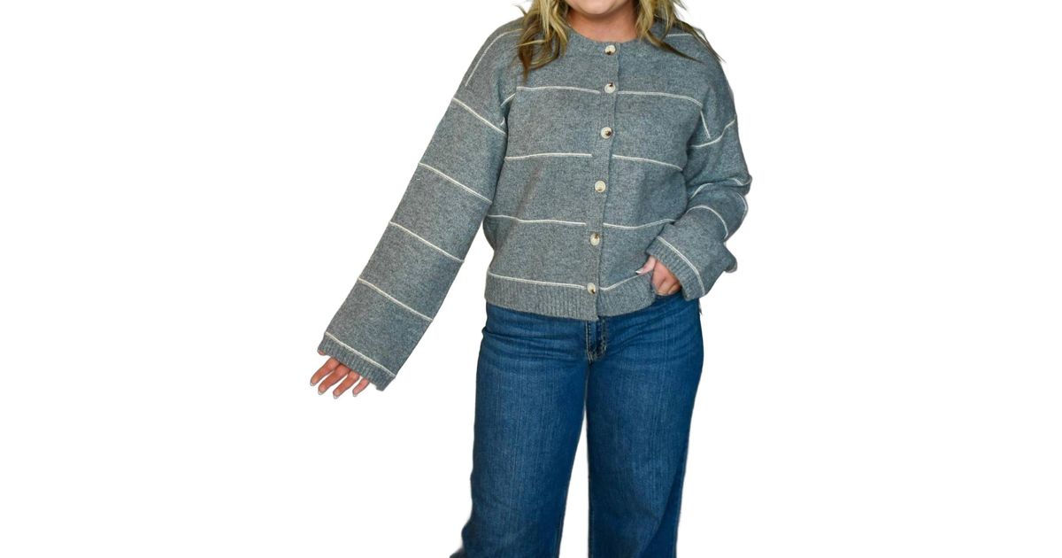 Buttermelon Button Front Striped Cardigan in Blue | Lyst