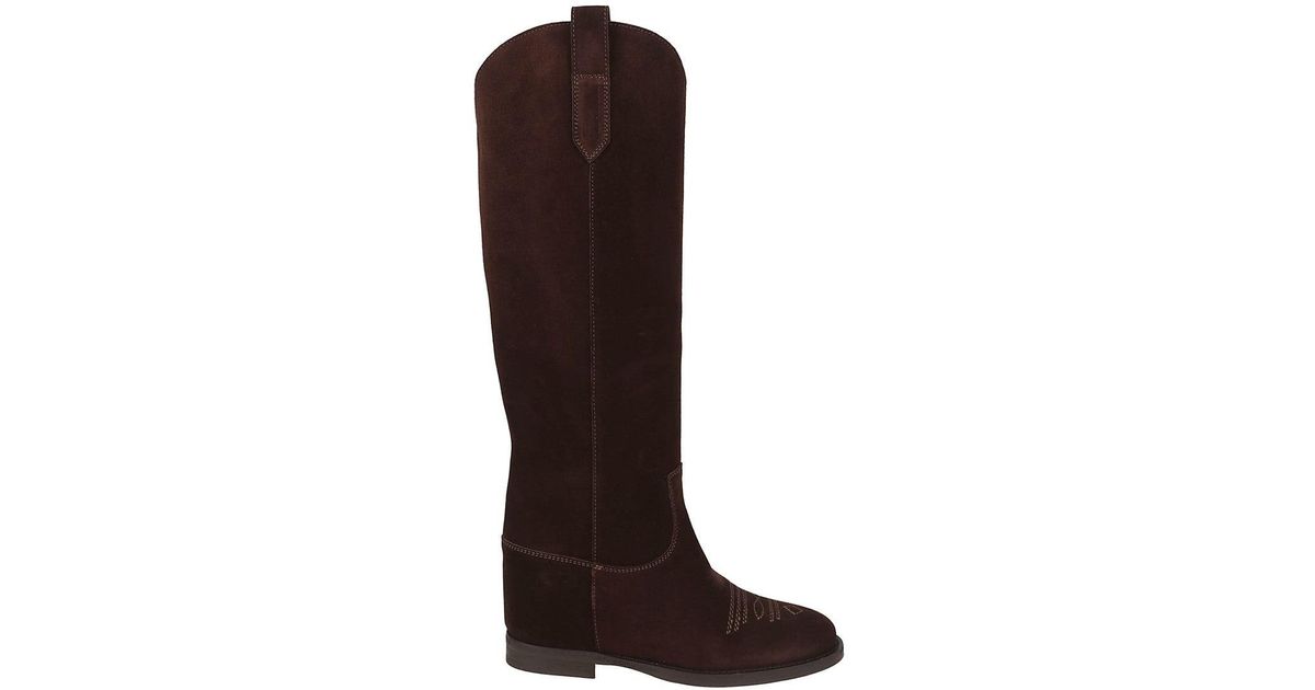 Via Roma 15 Tall Suede Boots With Internal Wedge in Brown | Lyst