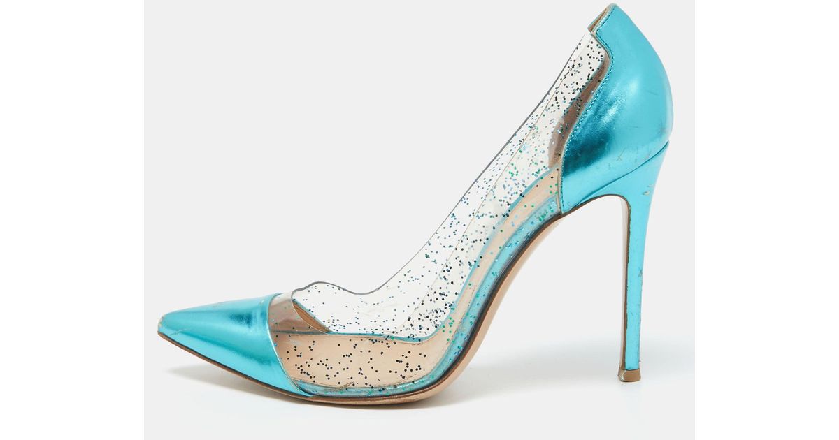 Gianvito Rossi Metallic Leather And Glitter Pvc Plexi Pumps in Blue | Lyst
