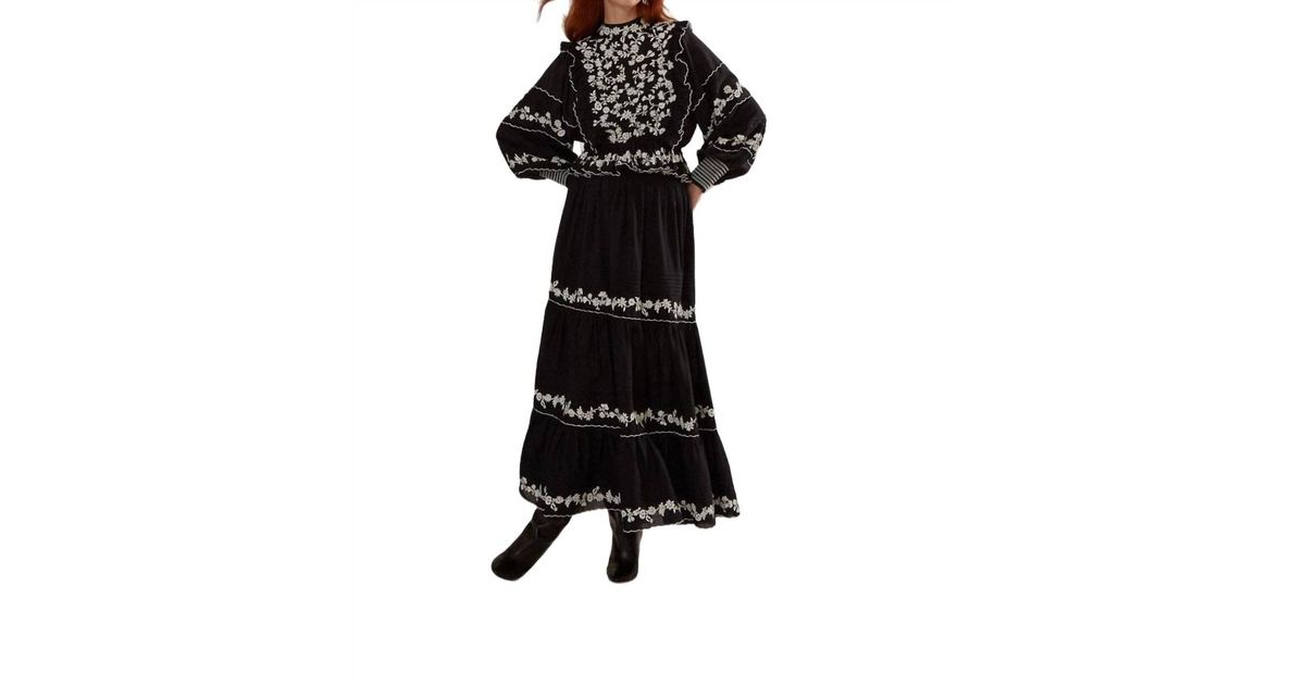 FARM Rio Embroidered Ruffle Long Sleeve Blouse in Black | Lyst