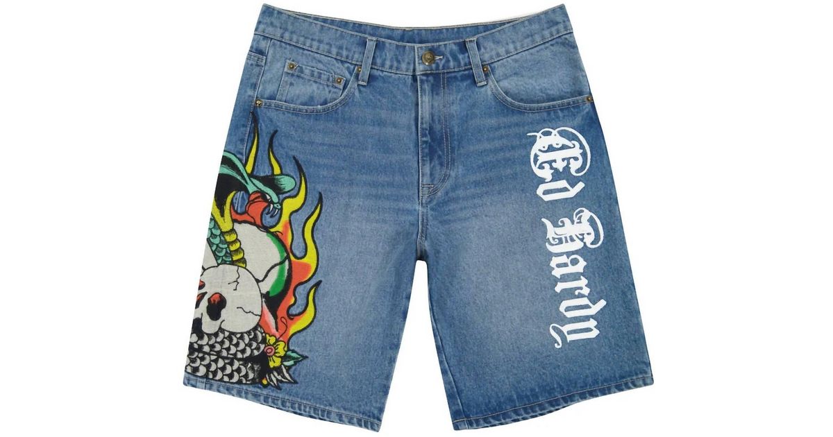 Ed Hardy Fire Cobra Skater Short in Blue for Men | Lyst