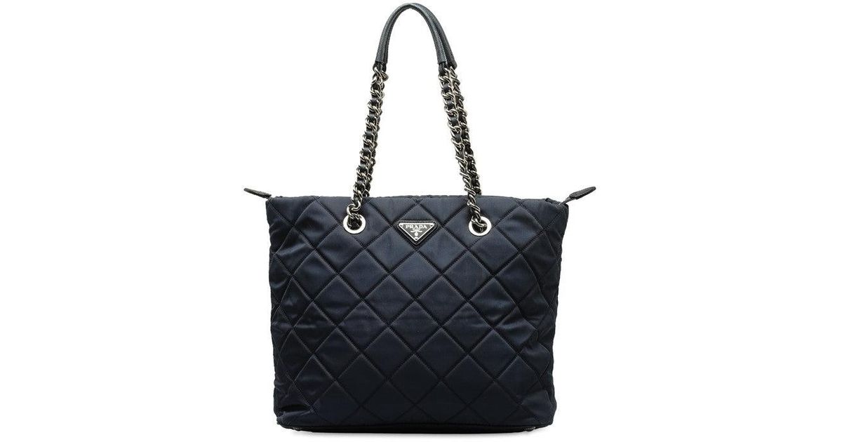 Prada Nylon Triangle Logo Chain Tote Bag in Black | Lyst