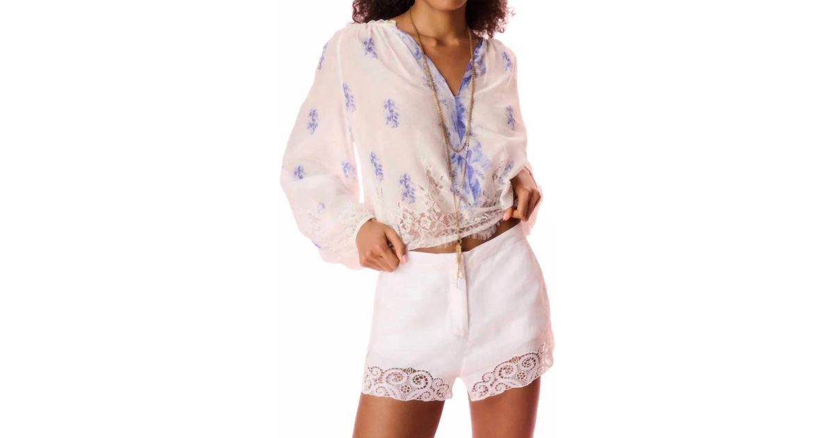 LoveShackFancy Quindi Linen Crochet Shorts in White | Lyst
