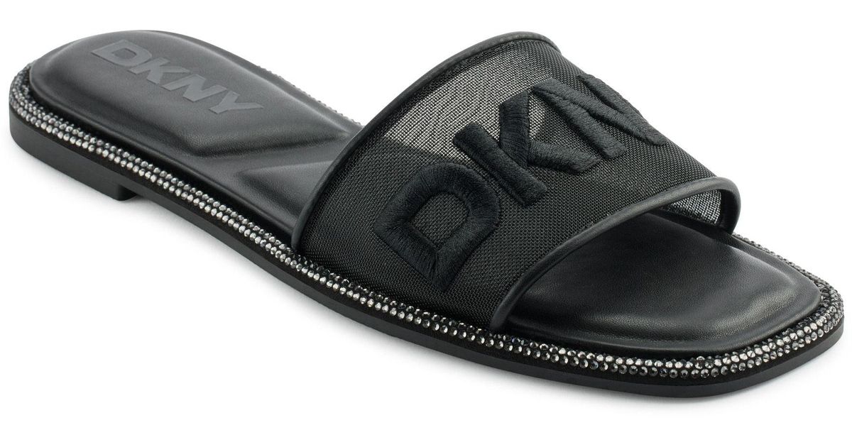 DKNY Badin Logo Slide Flat Sandal in Black | Lyst