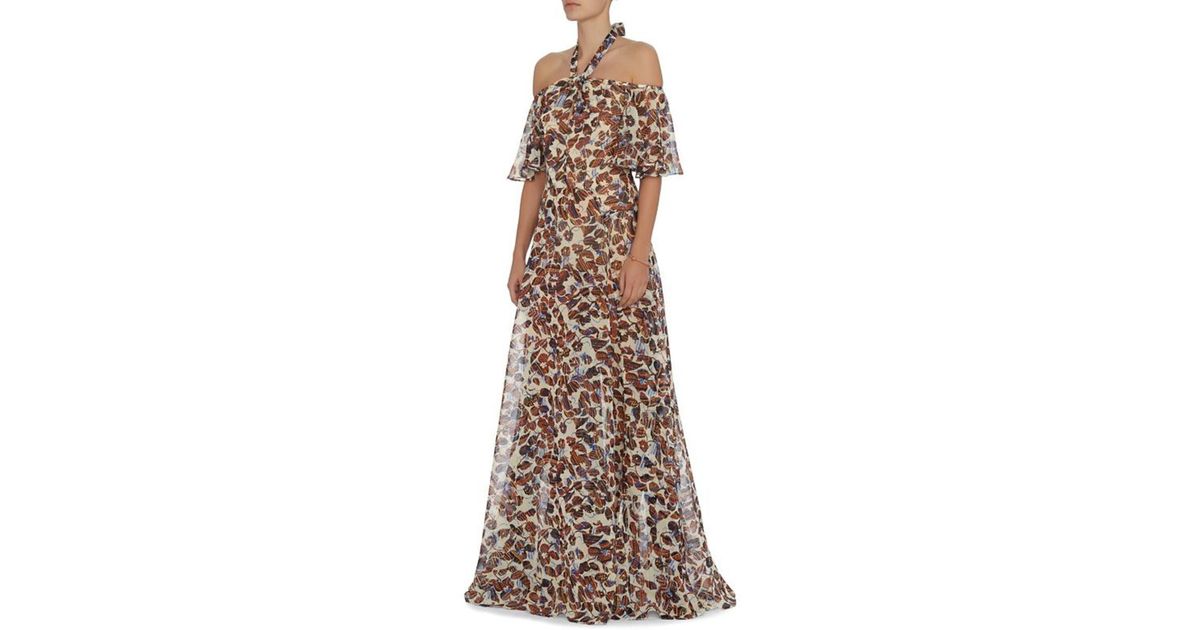 Derek Lam Exposed Shoulder Halter Neck Gown Multi in Brown | Lyst