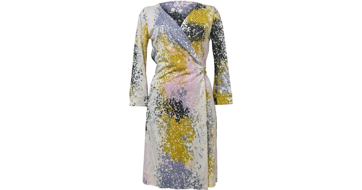 Diane von Furstenberg Paint Splatter Print Wrap Dress in White | Lyst