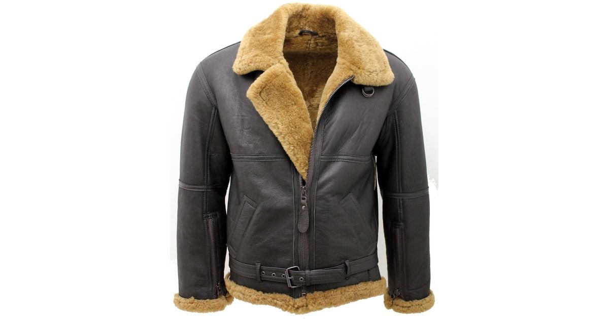 Infinity Leather Raf Sheepskin Leather Aviator Jacket-Skyfair in Black ...